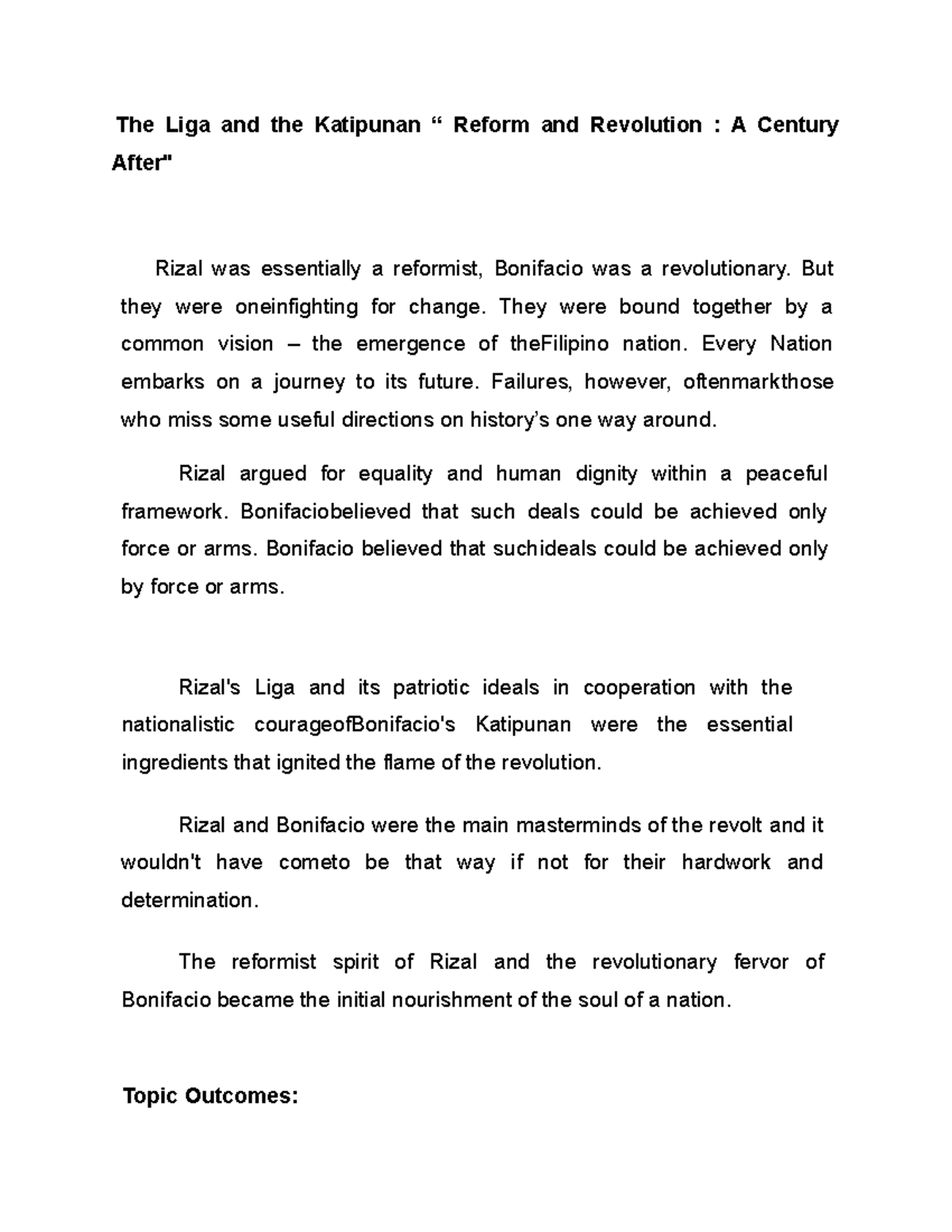 Rizal Notesss - The Liga and the Katipunan “ Reform and Revolution : A ...