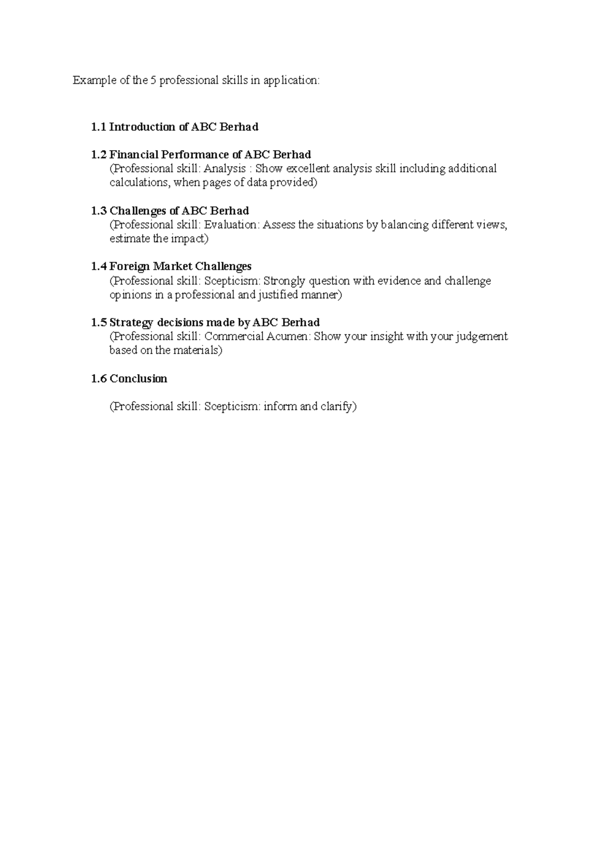 Example of the 5 professional skills in application - Example of the 5 ...