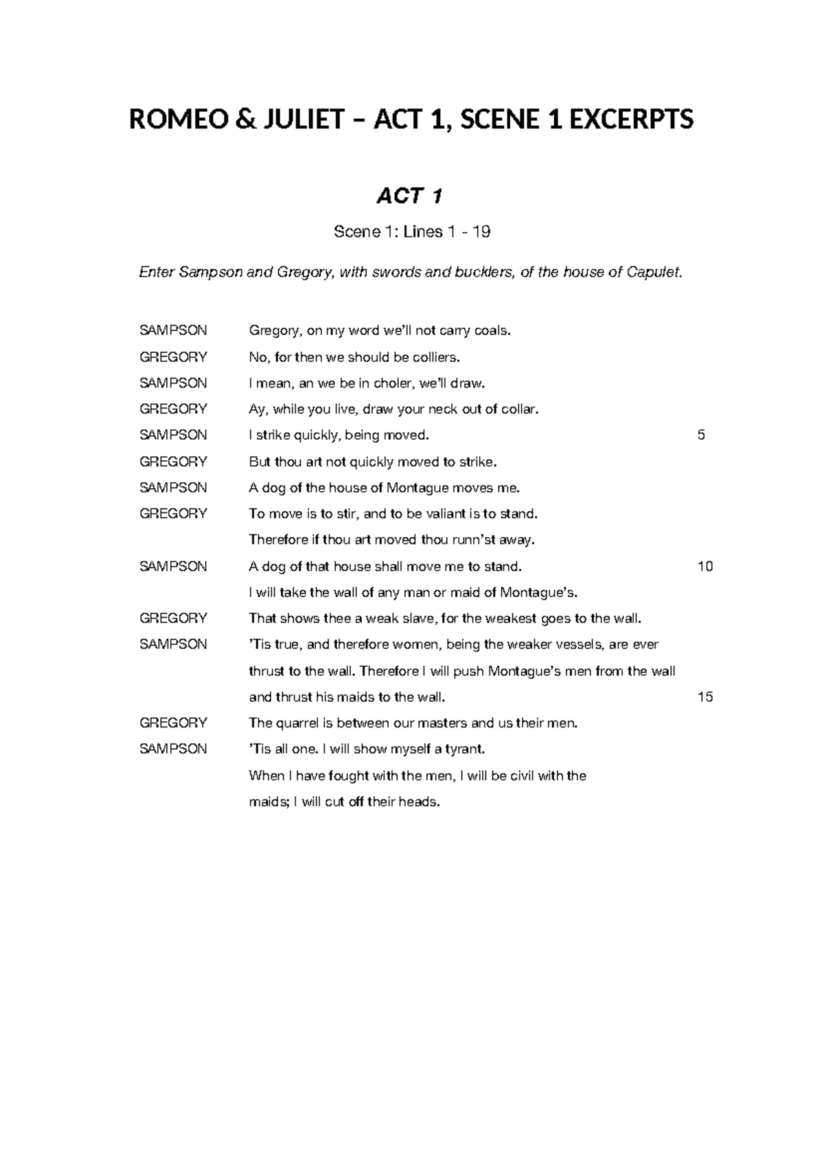 A1 S1 analysis - R&J worksheet - ROMEO & JULIET – ACT 1, SCENE 1 ...