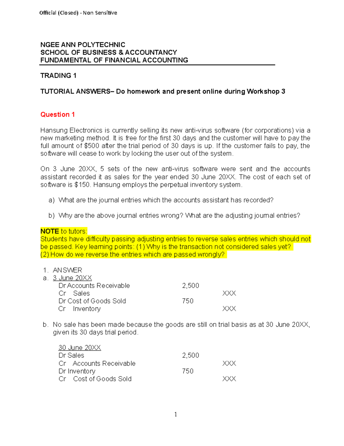 Week 2 - Tut Key Ans WS#2 Trading 1 - NGEE ANN POLYTECHNIC SCHOOL OF ...