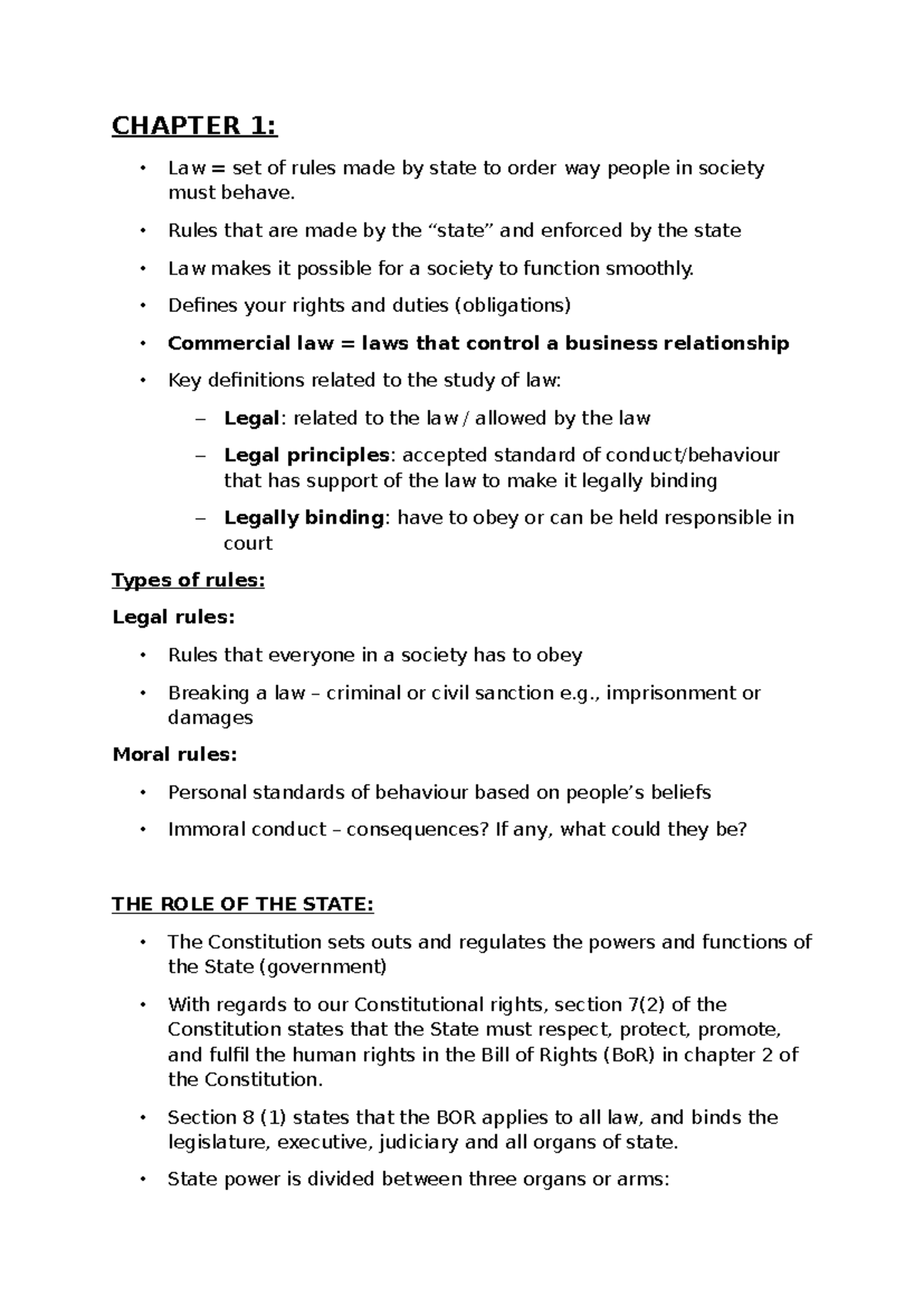 Chapter 1 - Summary Commercial Law I - CHAPTER 1: Law = set of rules ...