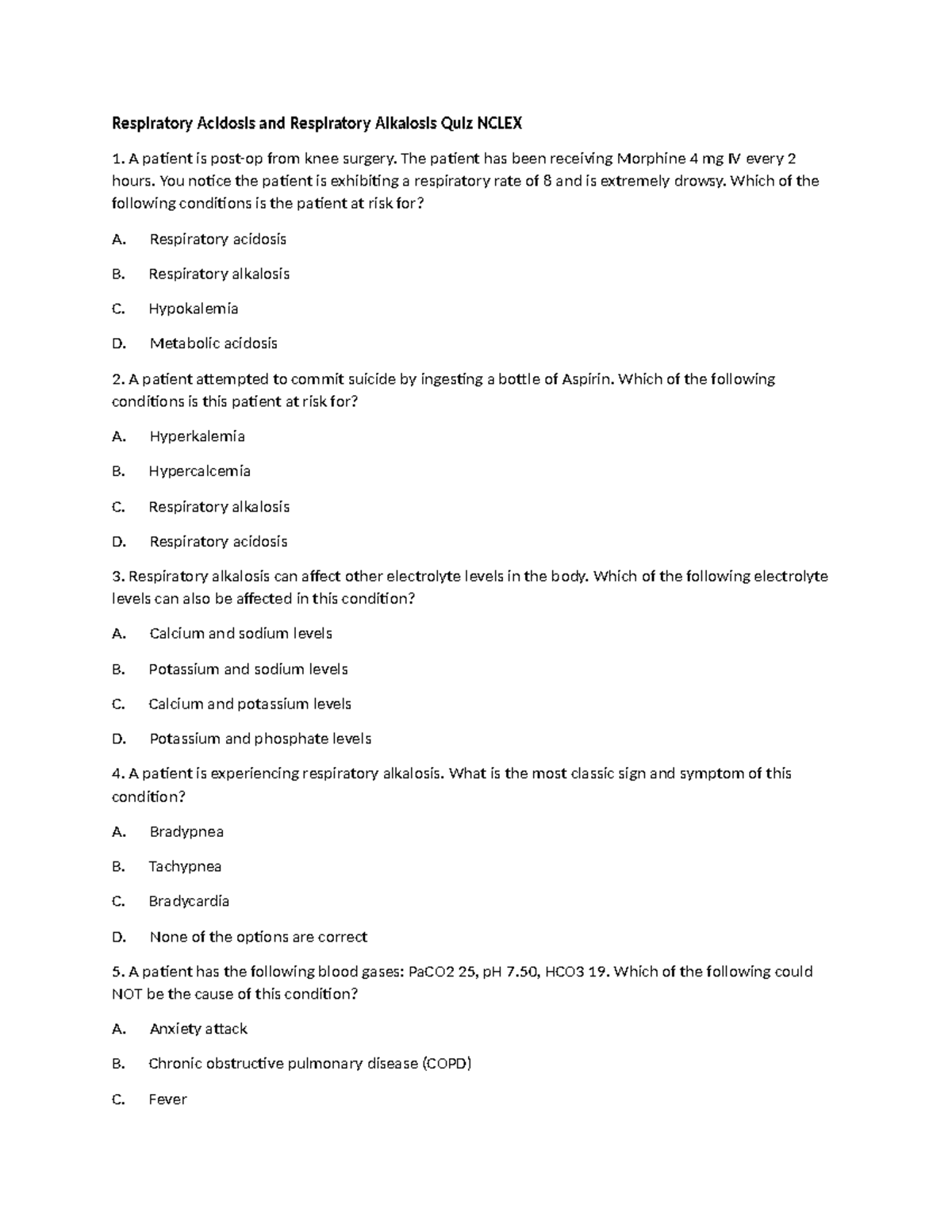N120 Respiratory info - resp info - Respiratory Acidosis and ...