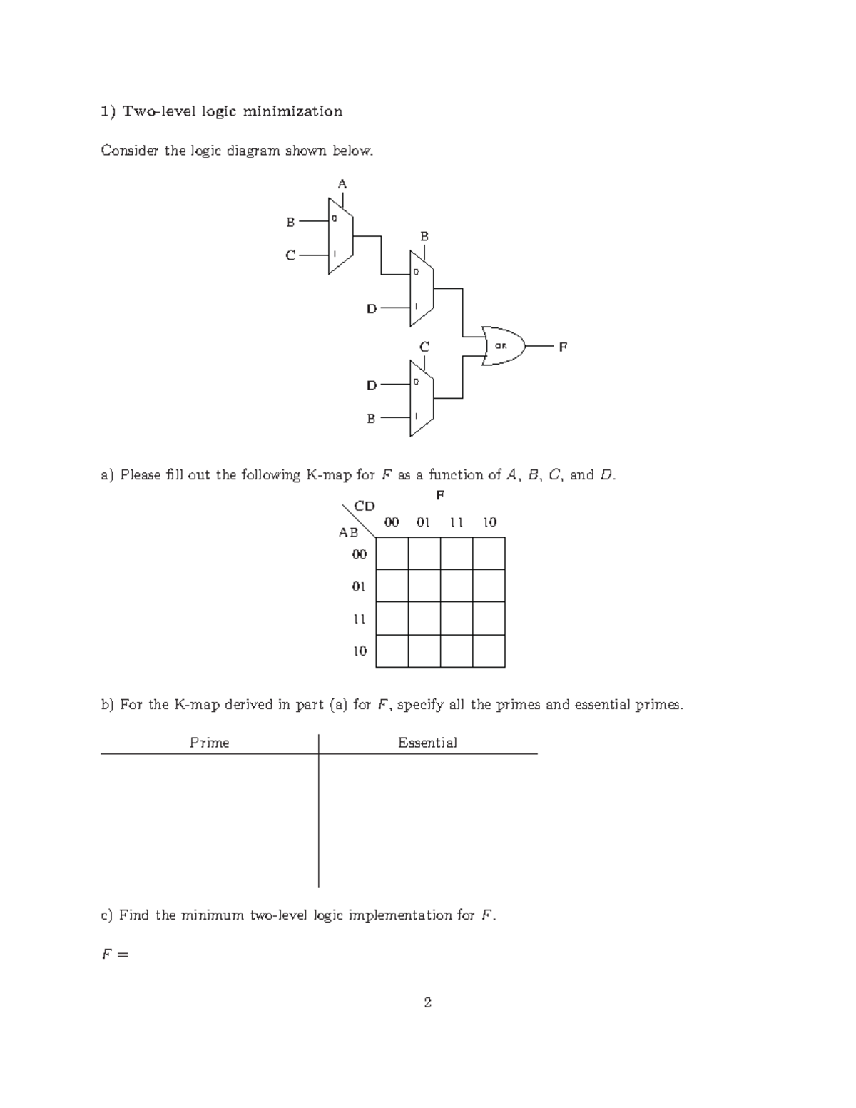 2-F - Practice Exam - Two-level logic minimization (10 pts) Consider ...