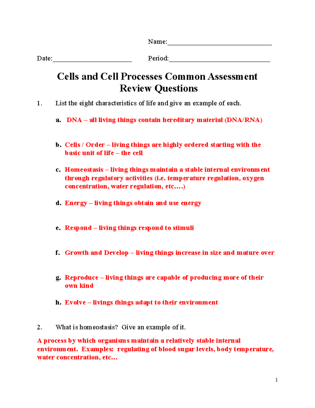 Answers - Study Guide for Cells and Cell Processes Common Assessment ...