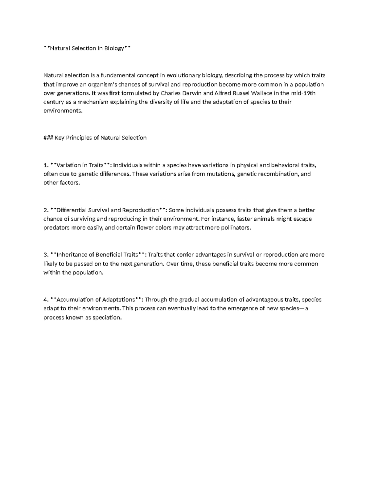 BIO Notes 3 - Natural Selection in Biology Natural selection is a ...