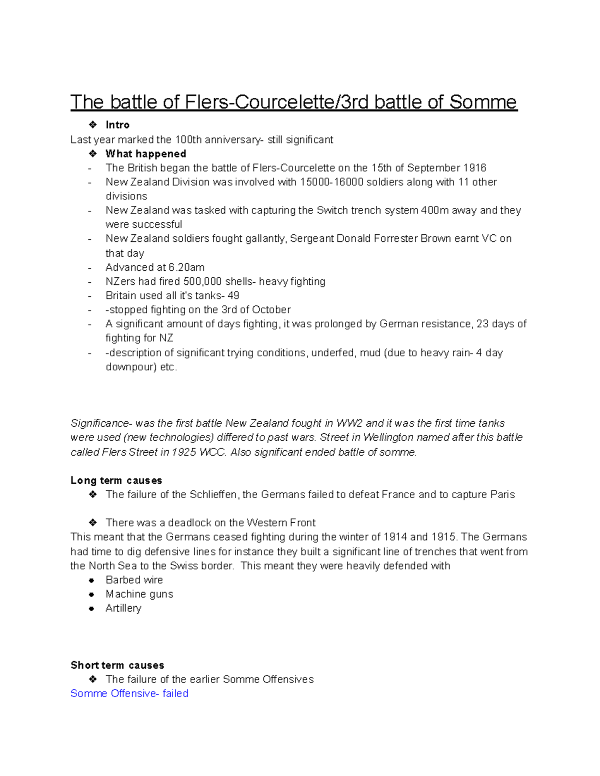 The battle of Flers-Courcelette - Significance- was the first battle ...