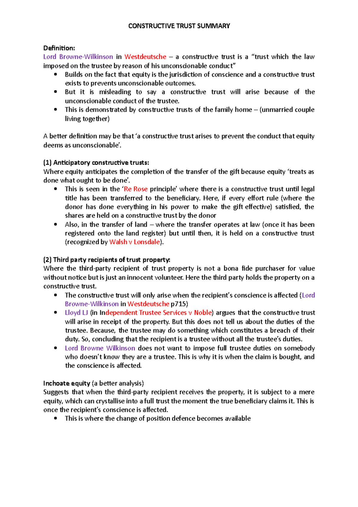 Constructive Trusts - Summary - CONSTRUCTIVE TRUST SUMMARY Definition ...