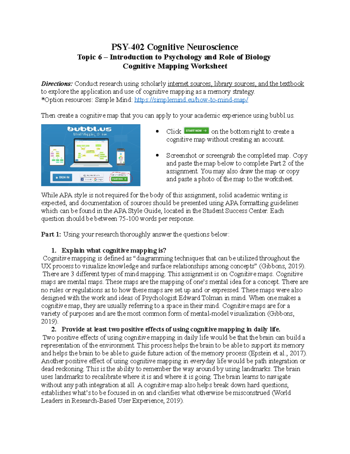 PSY 402 RS Cognitive Mapping Worksheetfinished - PSY-402 Cognitive ...