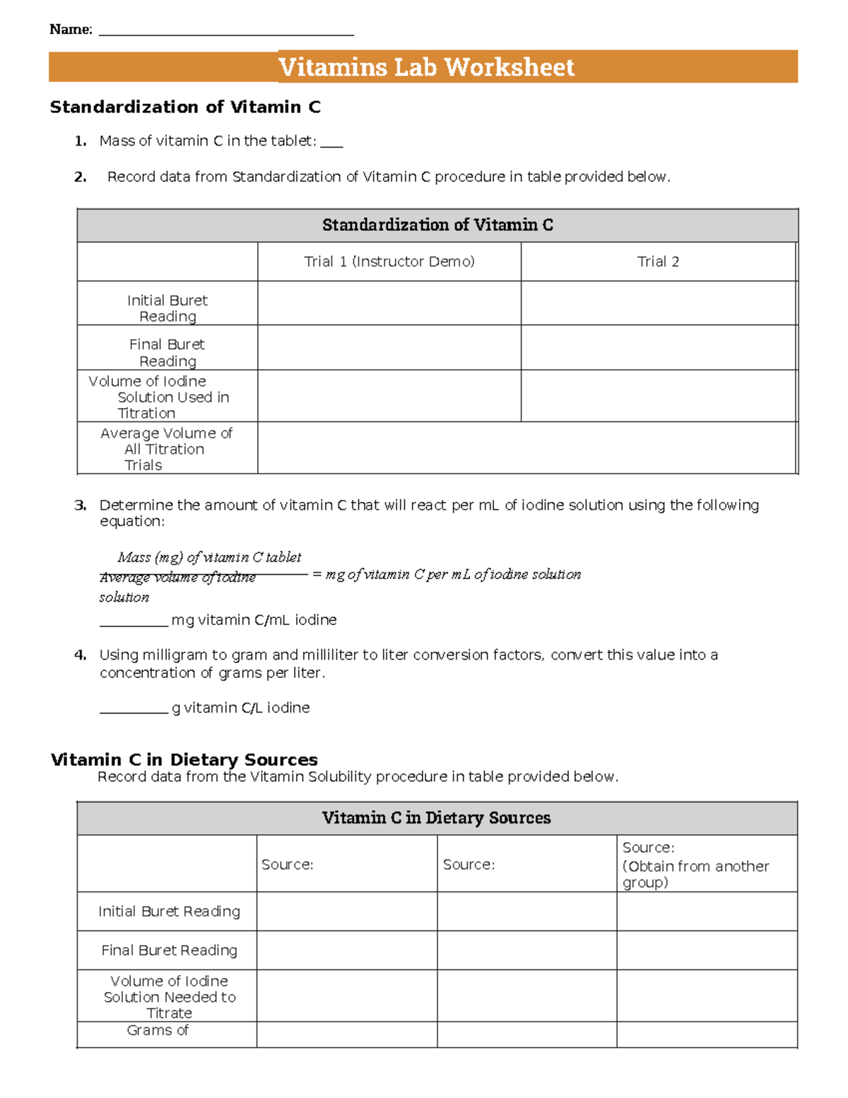 Chm101-07 - qerdfcewrffr - Name: Vitamins Lab Worksheet Standardization ...