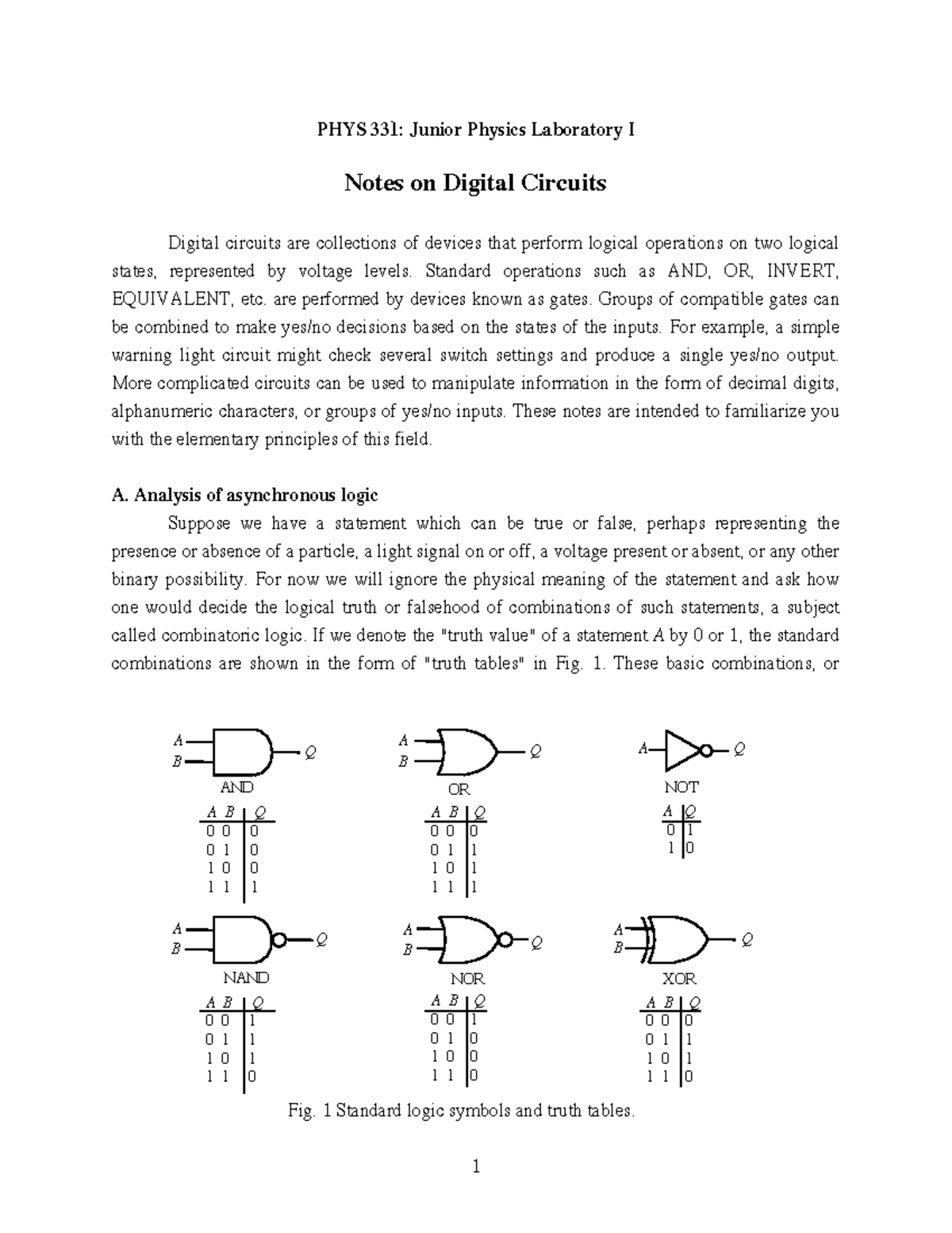 Digitel circuts notes - PHYS 331: Junior Physics Laboratory I Notes on ...