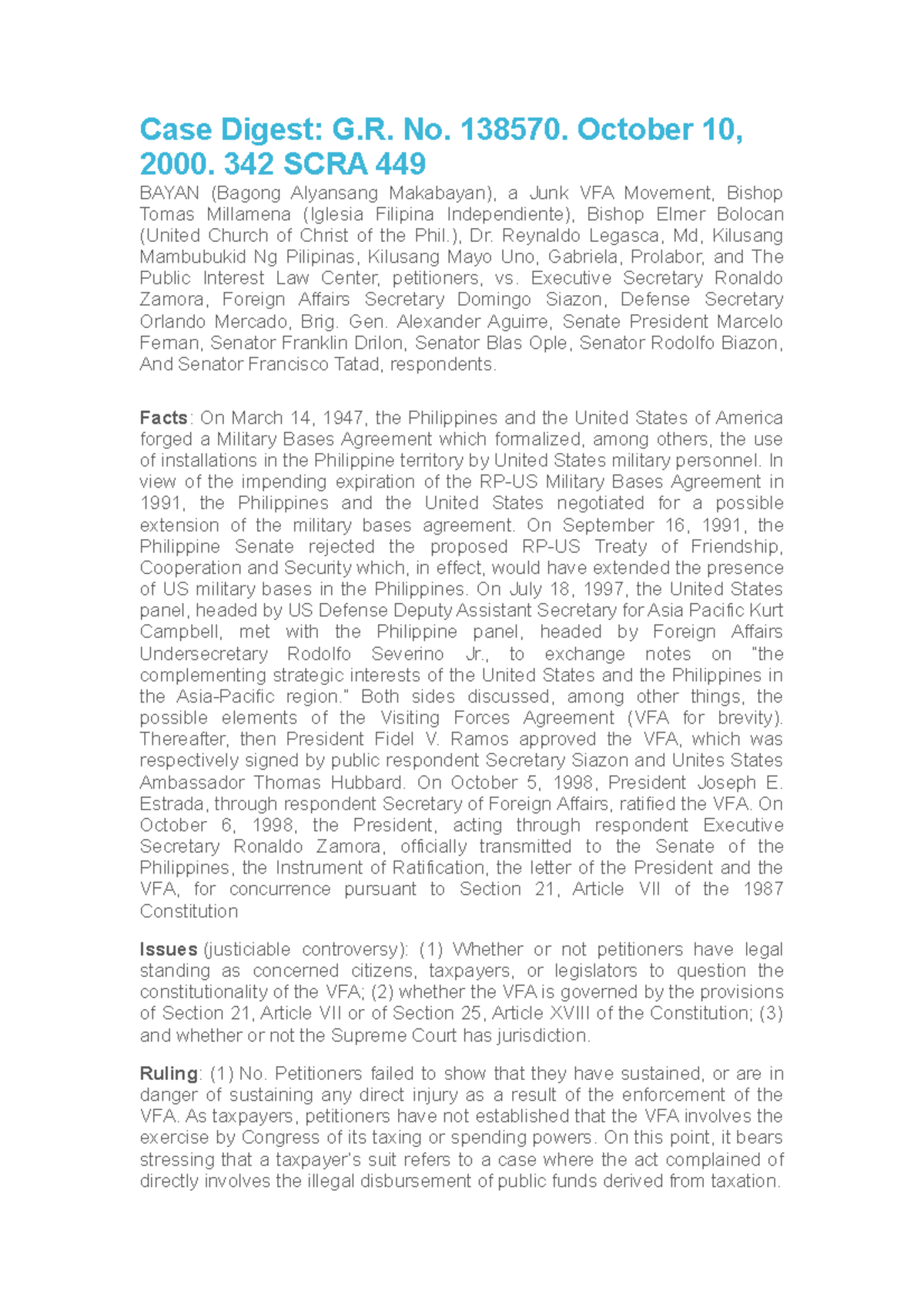 Case Digest Bayan GR 138570 Bayan - Case Digest: G. No. 138570. October ...