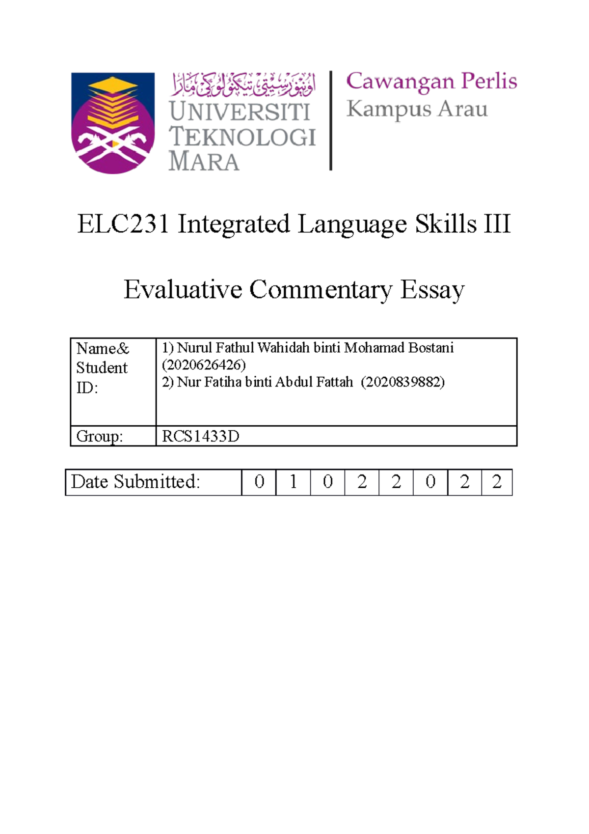 ELC231 Integrated Language Skills III - INTEGRATED LANGUAGE SKILLS III ...