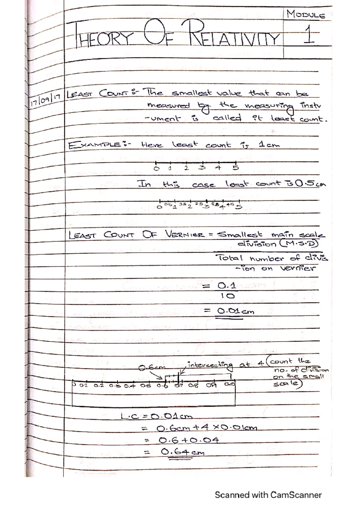 Physics - MODULE HEORY OF RELATIVITY 1 LEAST COUNT The smallest value ...