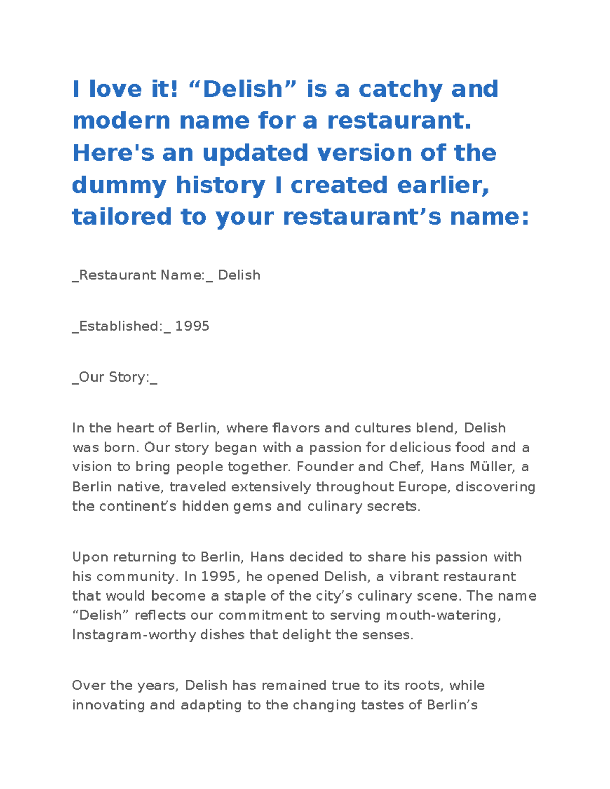 Document - sdfghjkl; - I love it! “Delish” is a catchy and modern name ...