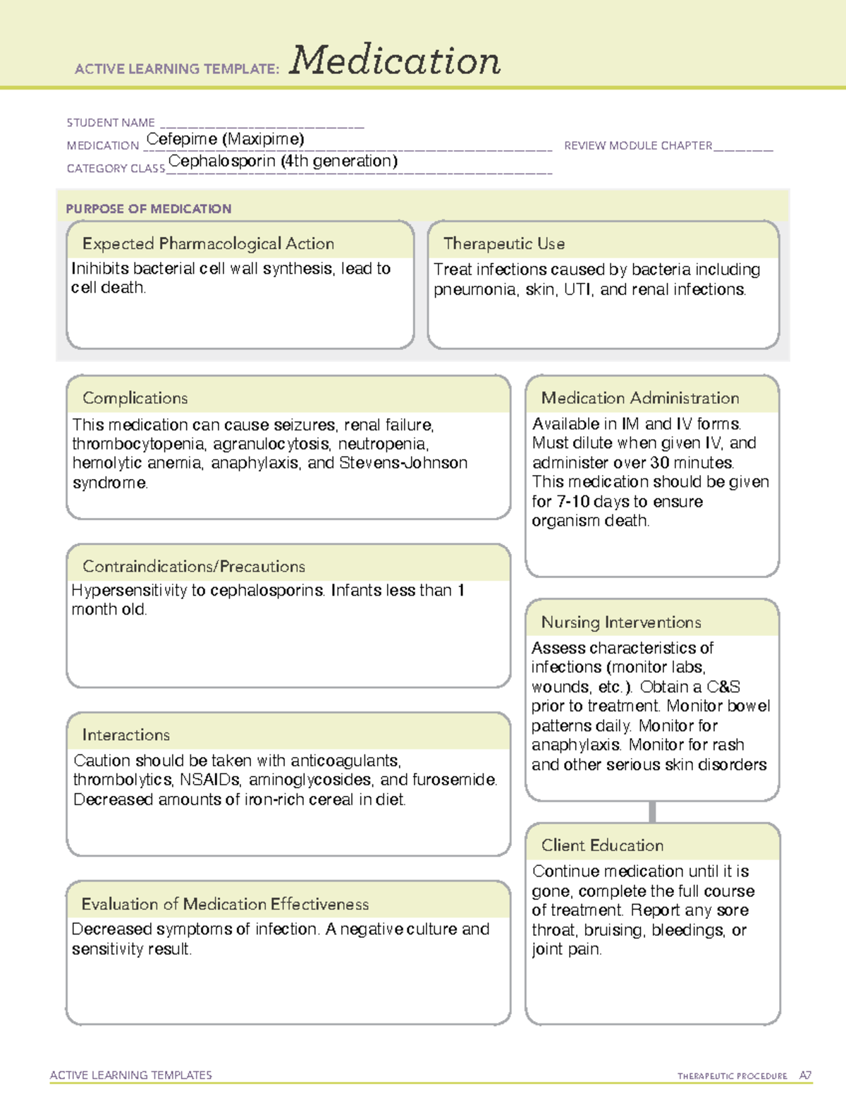 Cefepime Medication Template - ACTIVE LEARNING TEMPLATES THERAPEUTIC ...