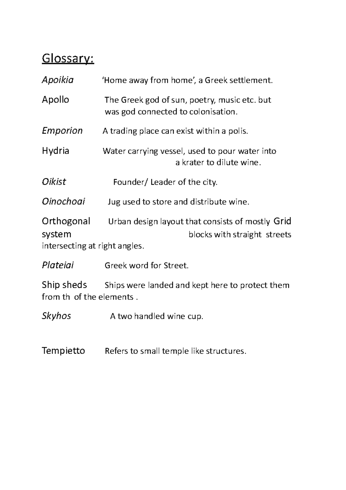 Glossary - Glossary: Apoikia ‘Home away from home’, a Greek settlement ...