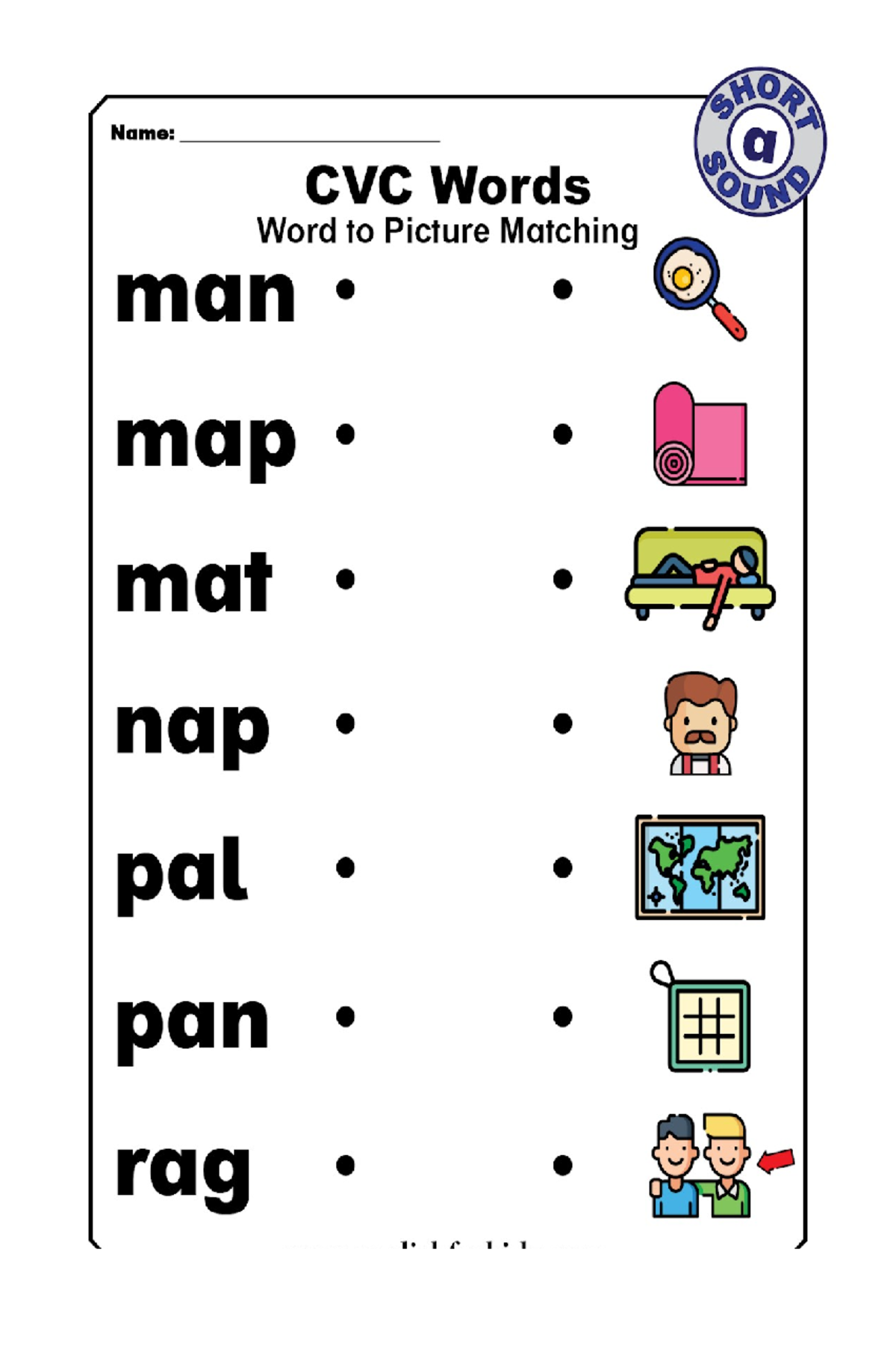 ADD - SHORT Name: S CVC Words OUND Word to Picture Matching man map O ...