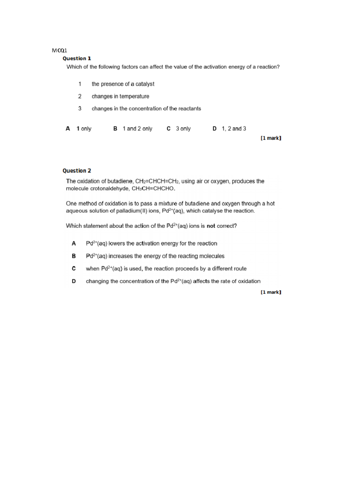 Rate (2019-2021) - Chemical kinetics - CM1131 - MCQ MCQ - Studocu