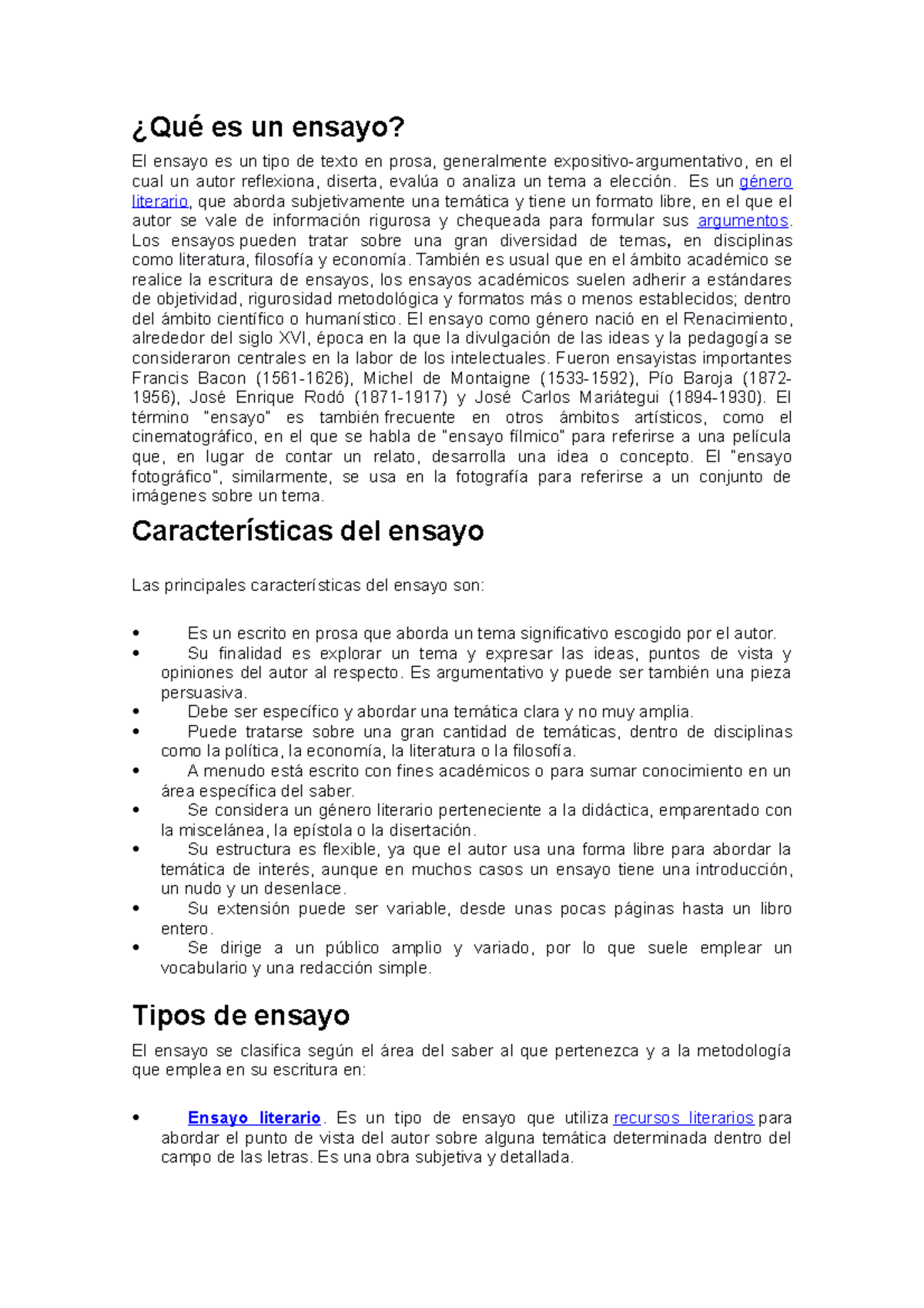 Qué es un ensayo - derecho - ¿Qué es un ensayo? El ensayo es un tipo de texto en prosa ...