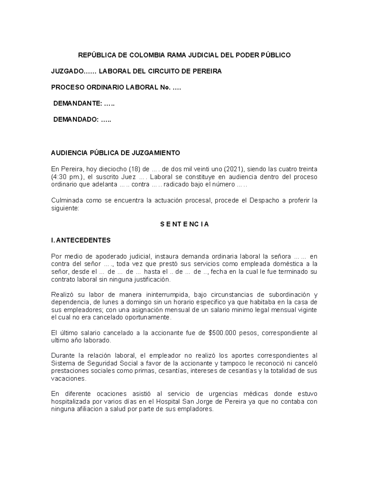 Sentencia laboral - REPÚBLICA DE COLOMBIA RAMA JUDICIAL DEL PODER ...