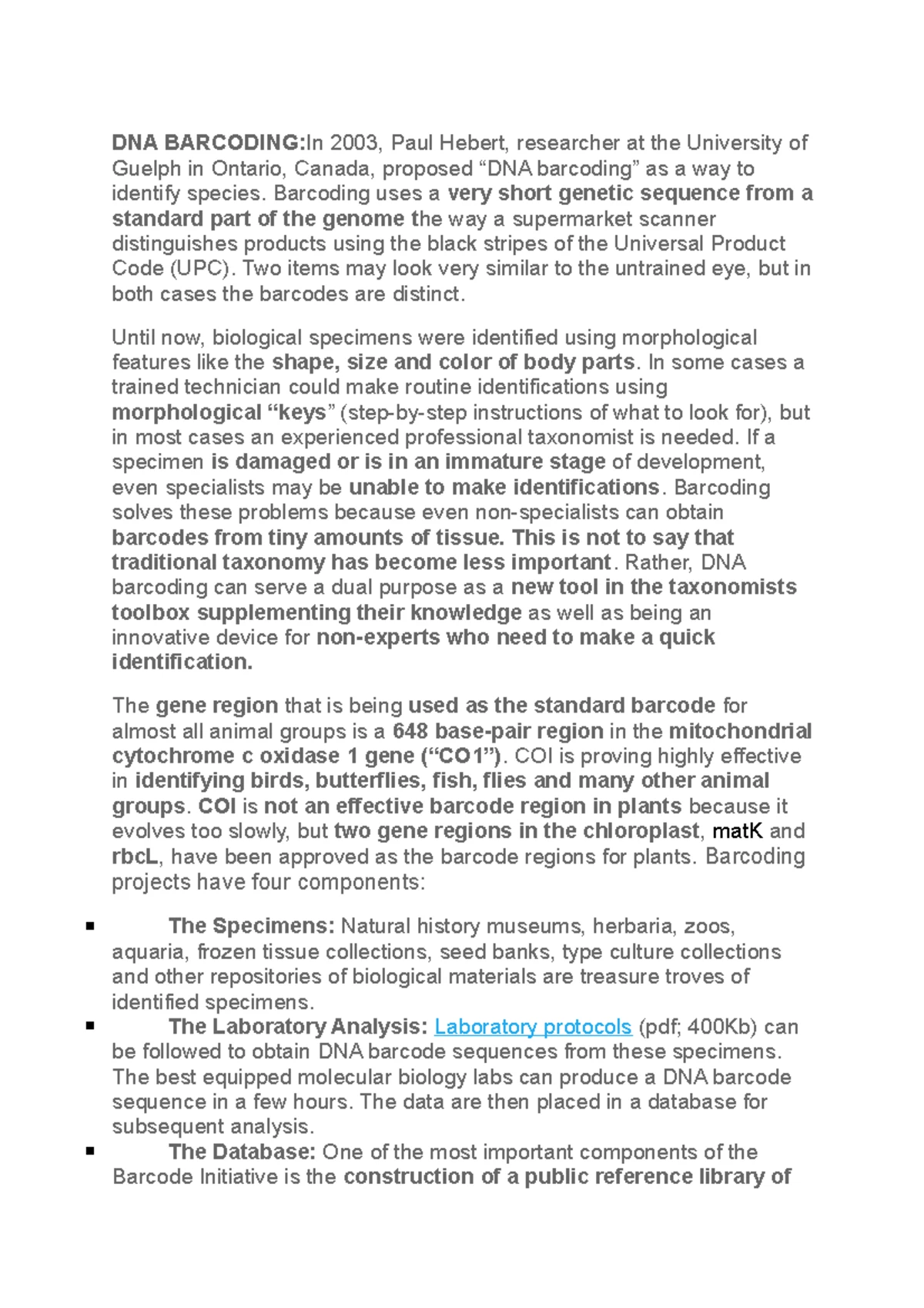 DNA Barcoding -a way to identify species - DNA BARCODING: In 2003, Paul ...