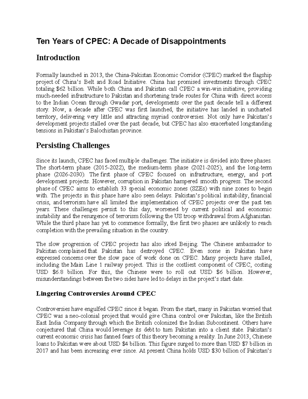 Challenges to CPEC and their Solutions - Ten Years of CPEC: A Decade of ...