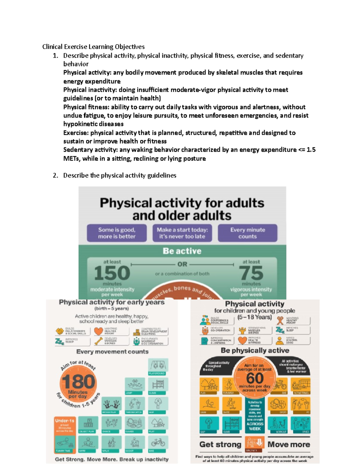 Clinical Exercise Learning Objectives - Describe physical activity ...