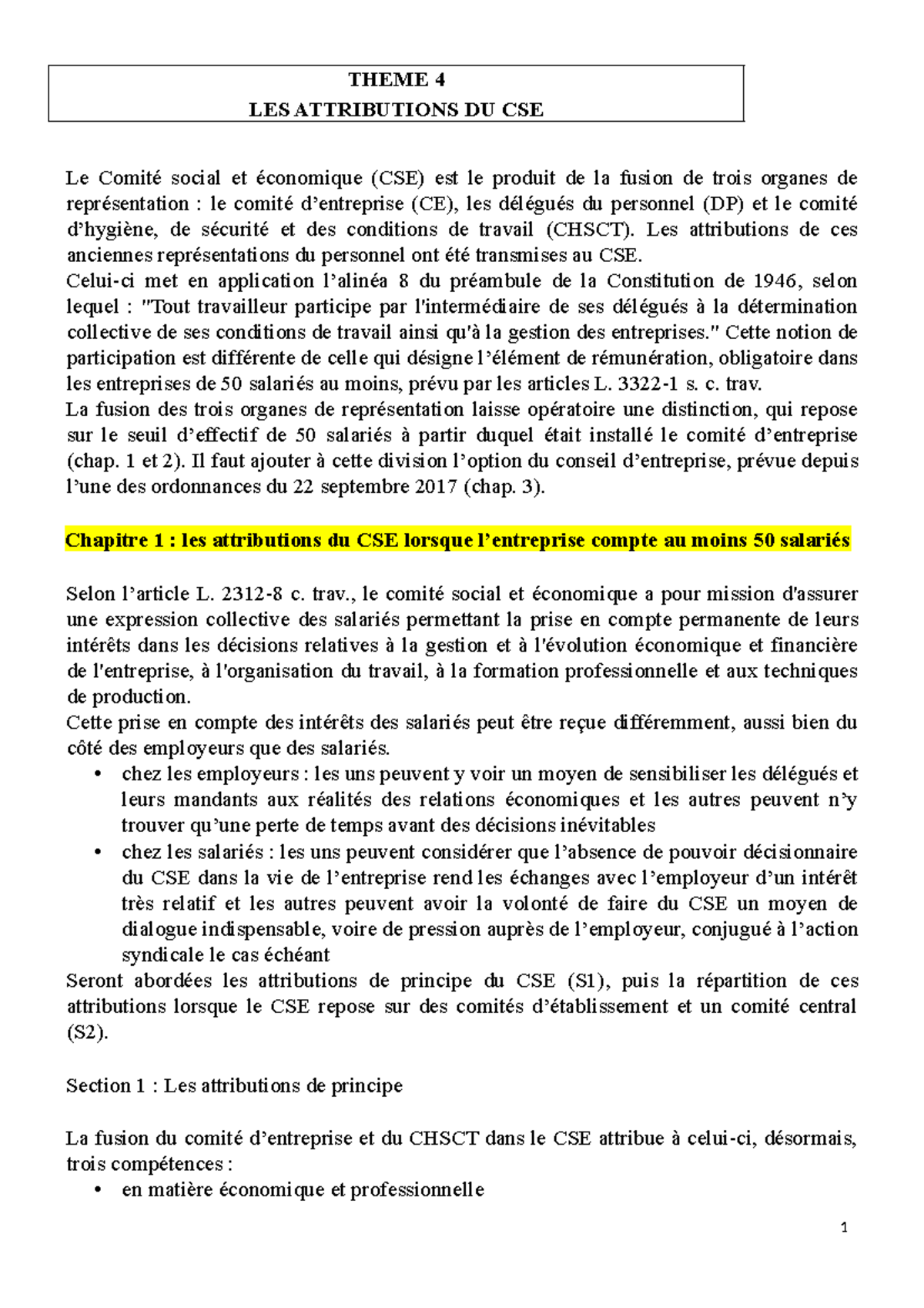 Thème 4 - oui - THEME 4 LES ATTRIBUTIONS DU CSE Le Comité social et ...