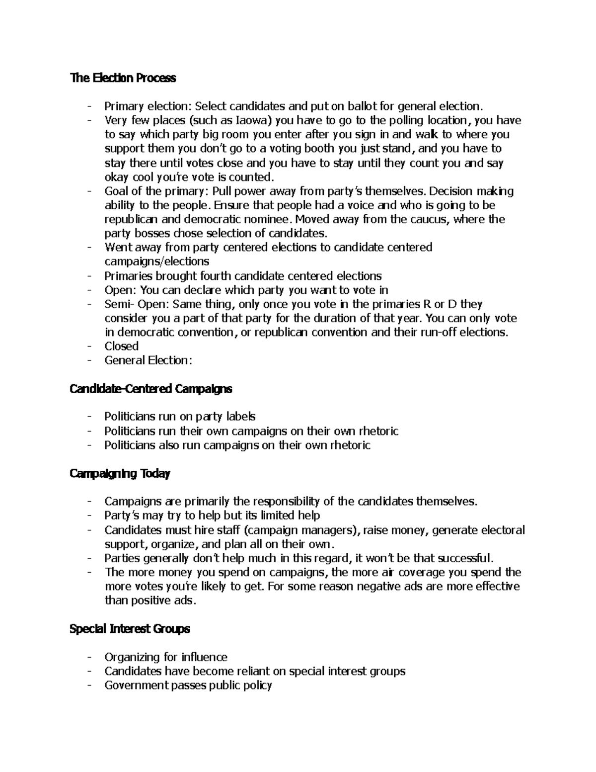 POLS 10*18*17 - Political Science Lecture Notes - The Election Process ...