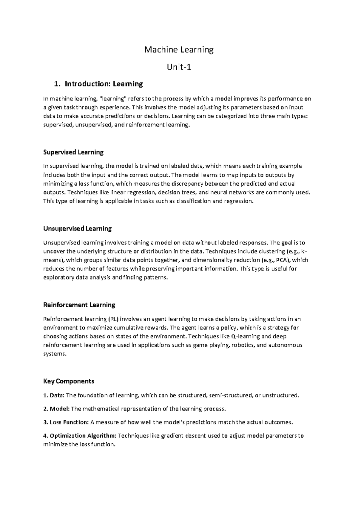 Machine Learning Unit 1 Machine Learning Unit 1 1 Introduction Learning In Machine Learning