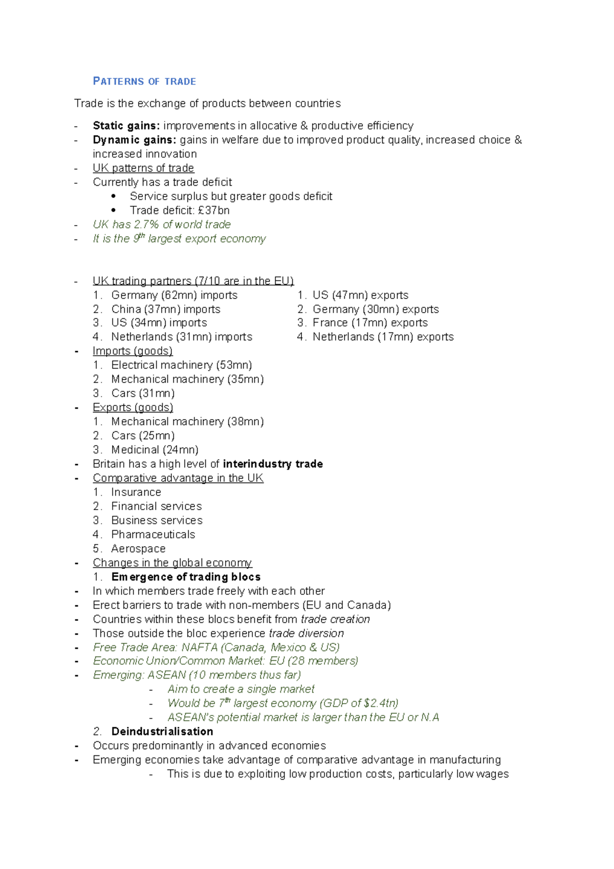 Patterns OF Trade - PATTERNS OF TRADE Trade is the exchange of products ...