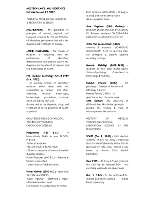 Medtech Laws- Lecture Handouts - MT LAWS MT LAWS, RELATED LAWS AND CODE ...