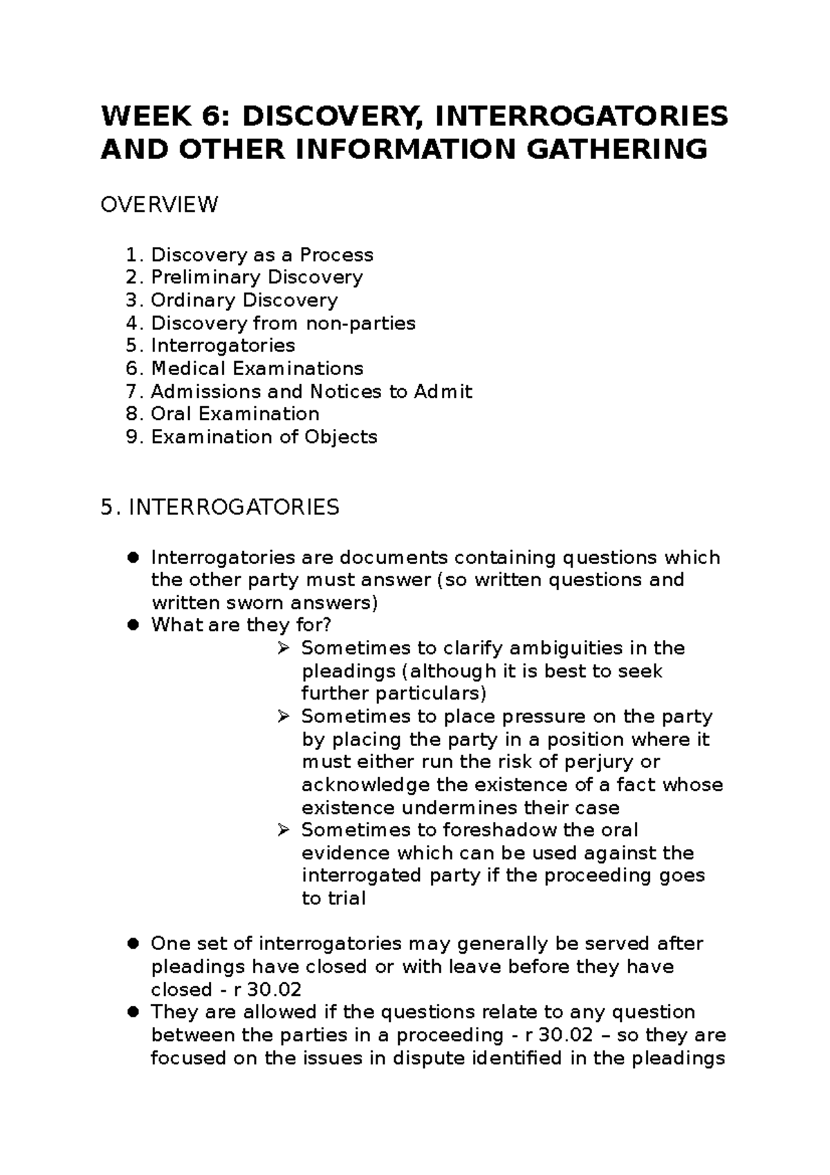 WEEK 6.2 - Interrogatories and Information Gathering Notes - WEEK 6 ...