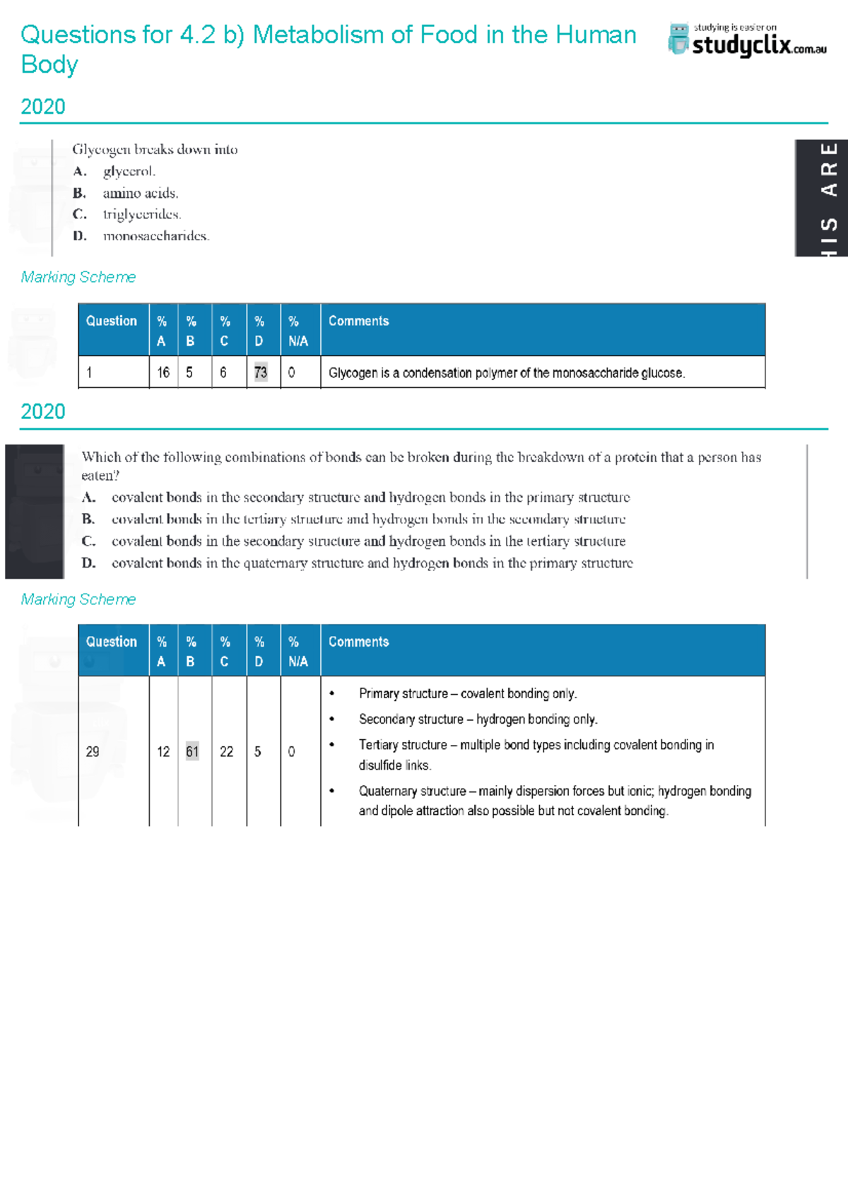 Study Clix Questions-for-metabolismoffoodinhumanbody - Questions for 4 ...