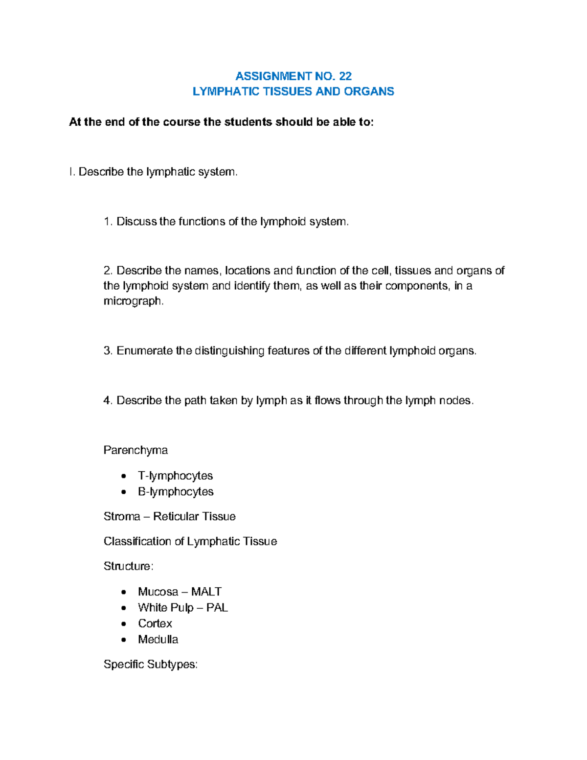 WEEK 11 Laboratory Exercise (Lymphatic Tissue and Organ) - ASSIGNMENT ...