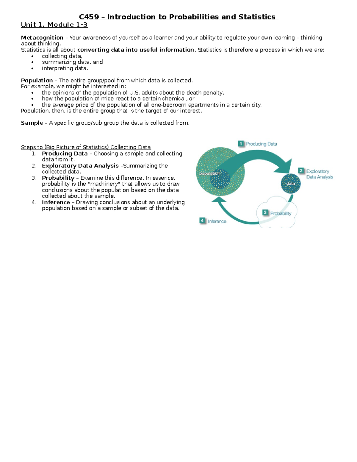 Probabilities and Statistics C459 Unit 1 Modules 1-3 - C459 ...