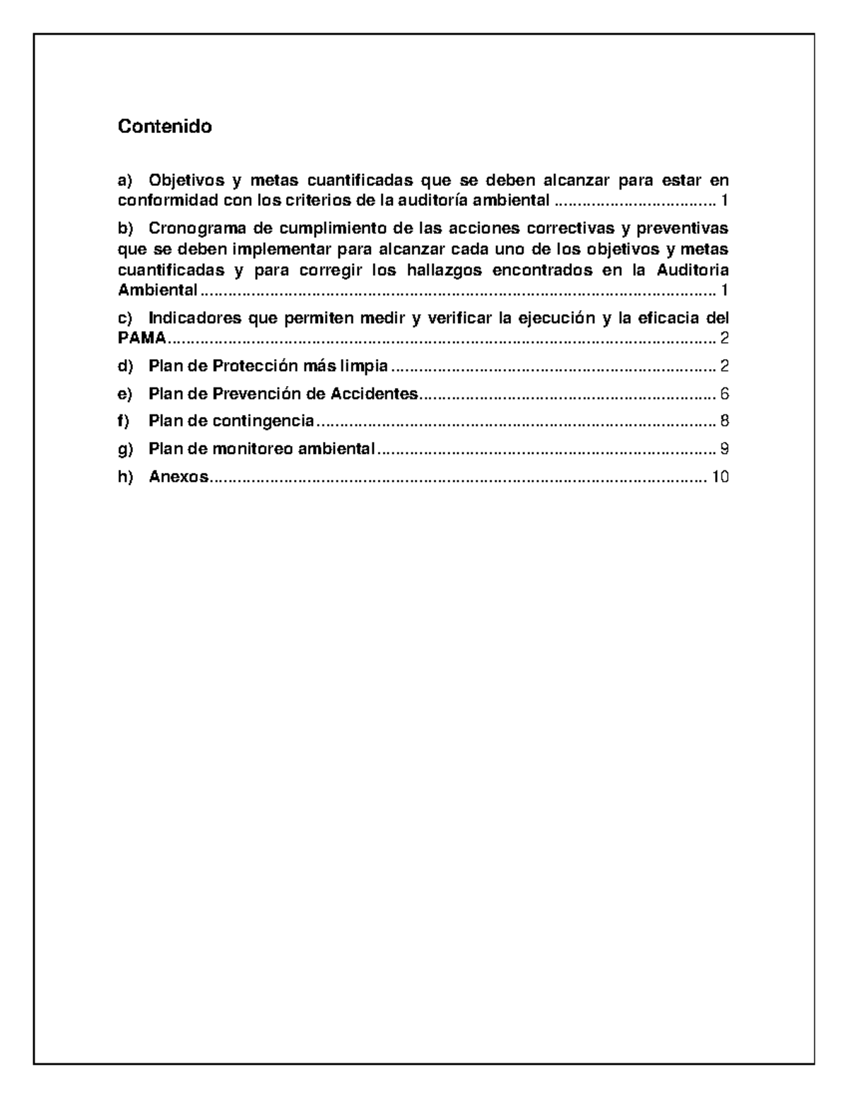 Auditoria ambiental - Warning: TT: undefined function: 32 Contenido a) Objetivos y metas - Studocu