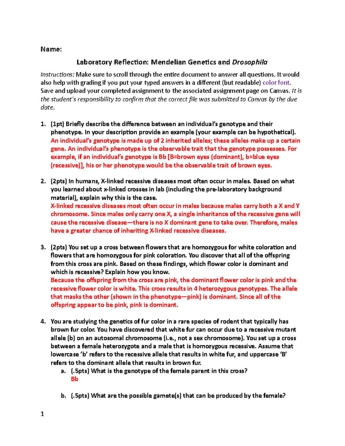 L113 Week 7 laboratory reflection - Mendelian Genetics and Drosophila ...