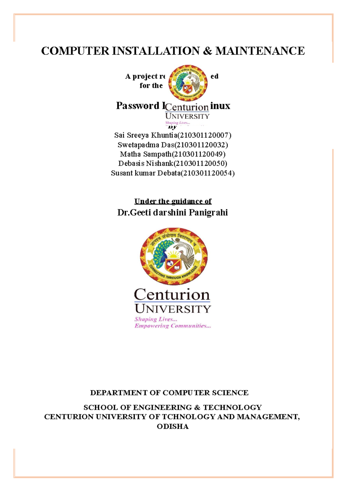 Linux - cutm - COMPUTER INSTALLATION & MAINTENANCE A project report submitted for the skill ...