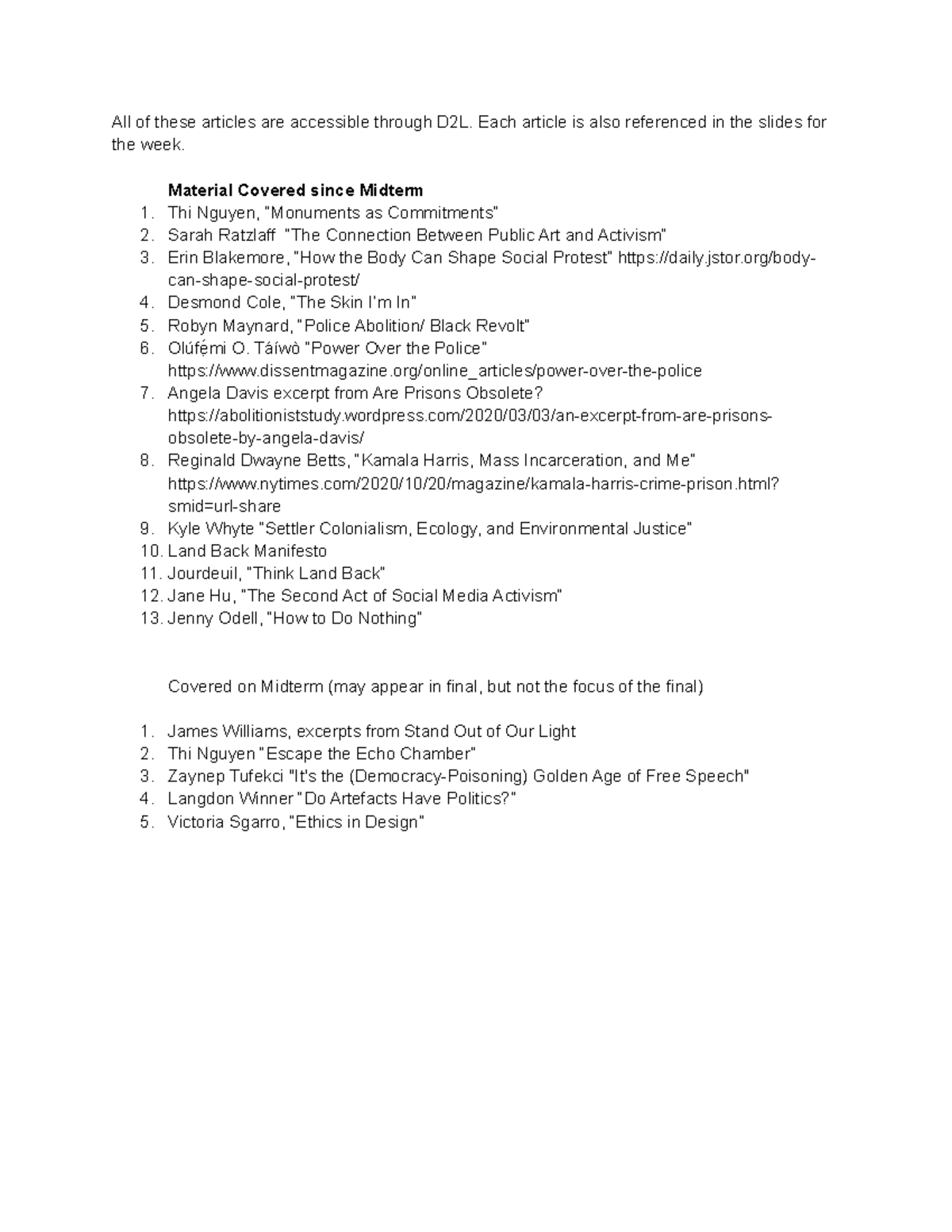 ACS 100 Exam List of Material - All of these articles are accessible ...