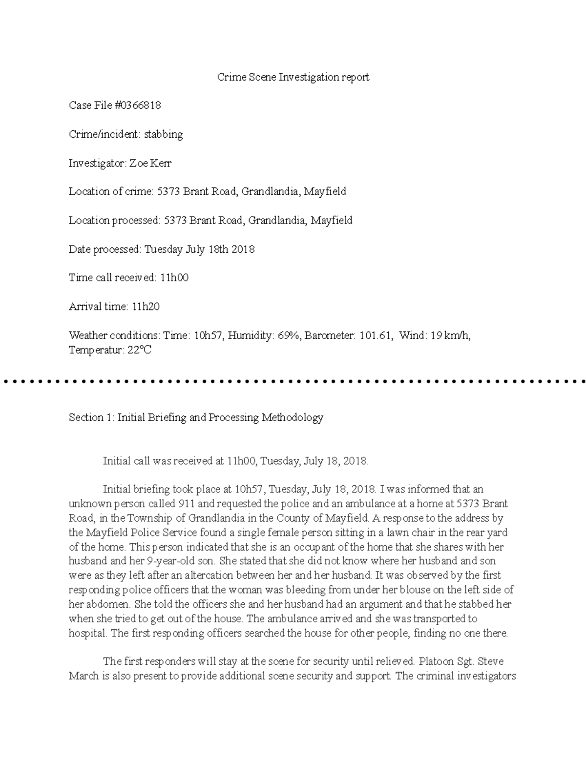 Final Report (Exam) - Crime Scene Investigation report Case File ...