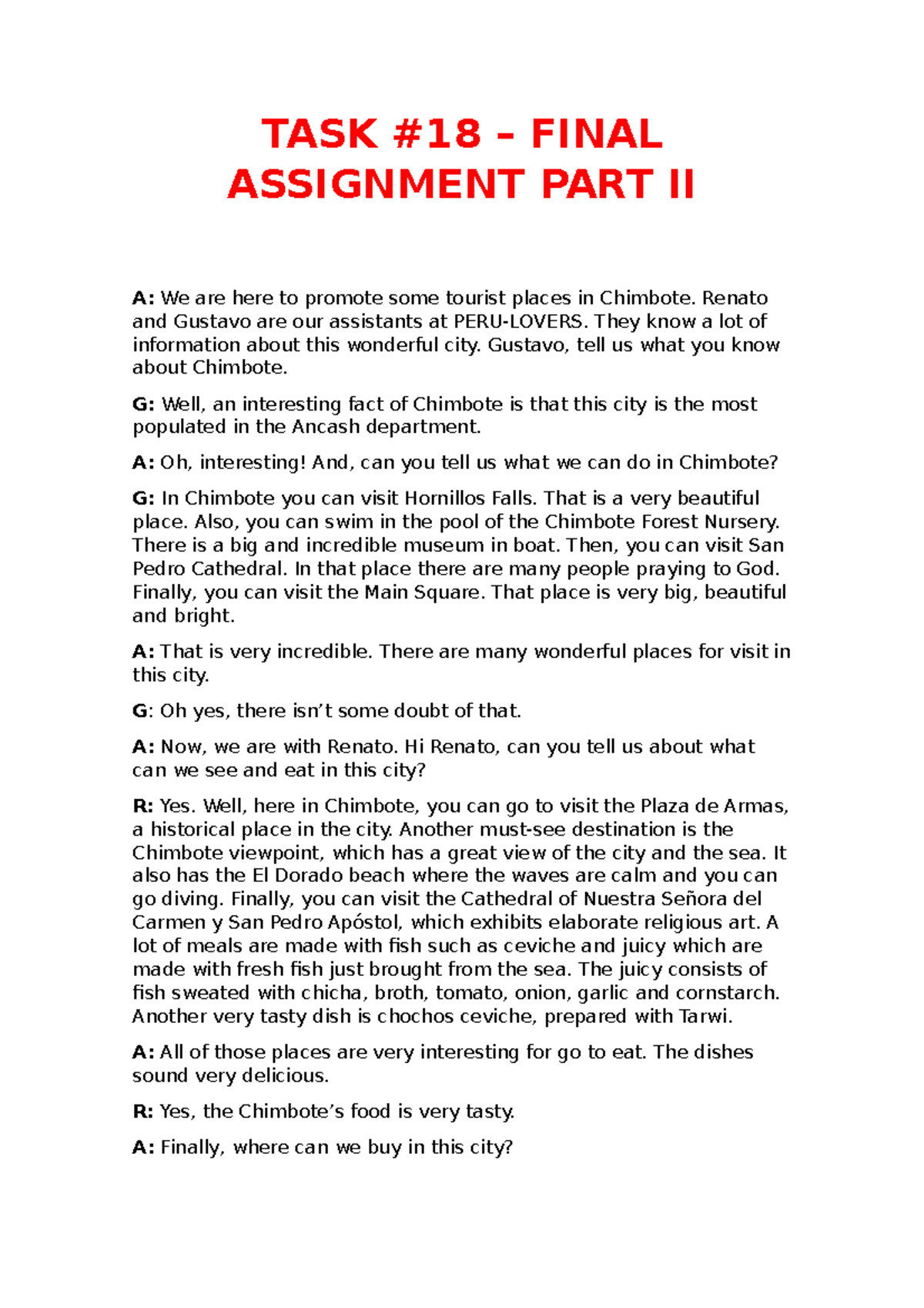 Task#18 Quispe Gustavo Gallardo Alexander Ballena Renato - TASK #18 – FINAL ASSIGNMENT PART II A ...