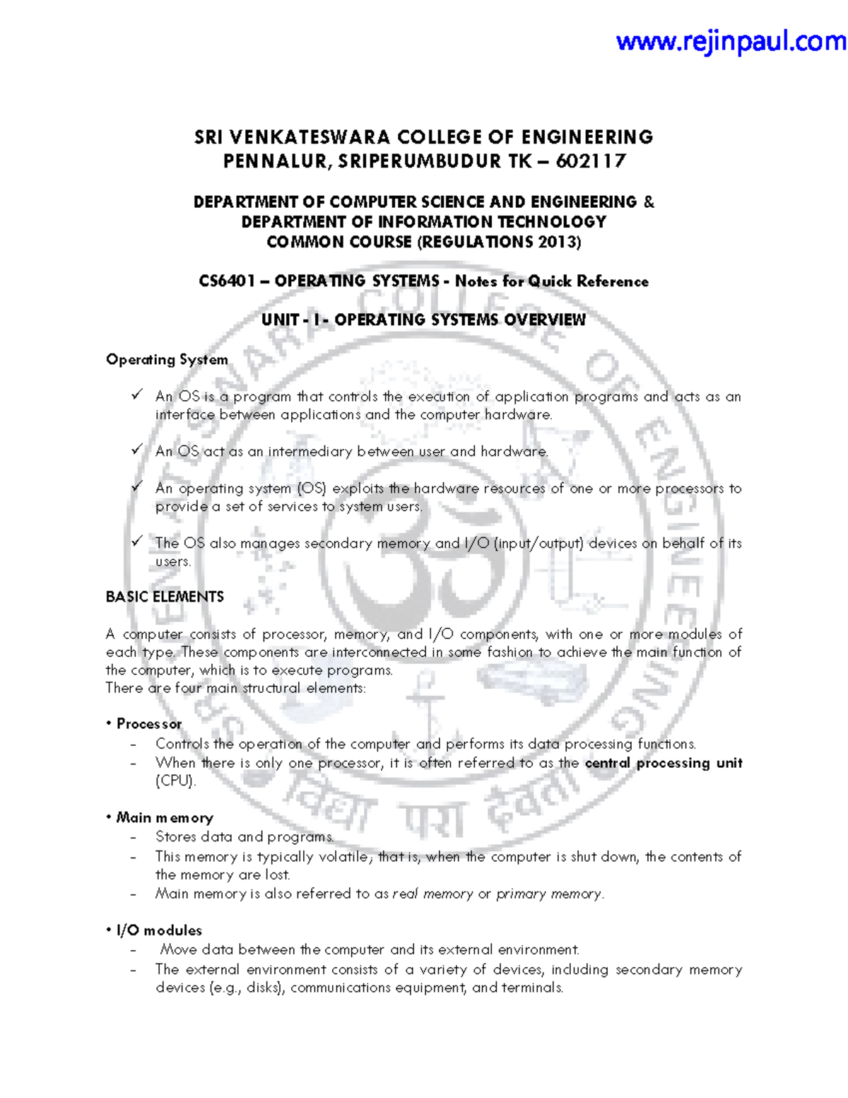 Unit-1-notes - final - SRI VENKATESWARA COLLEGE OF ENGINEERING PENNALUR ...