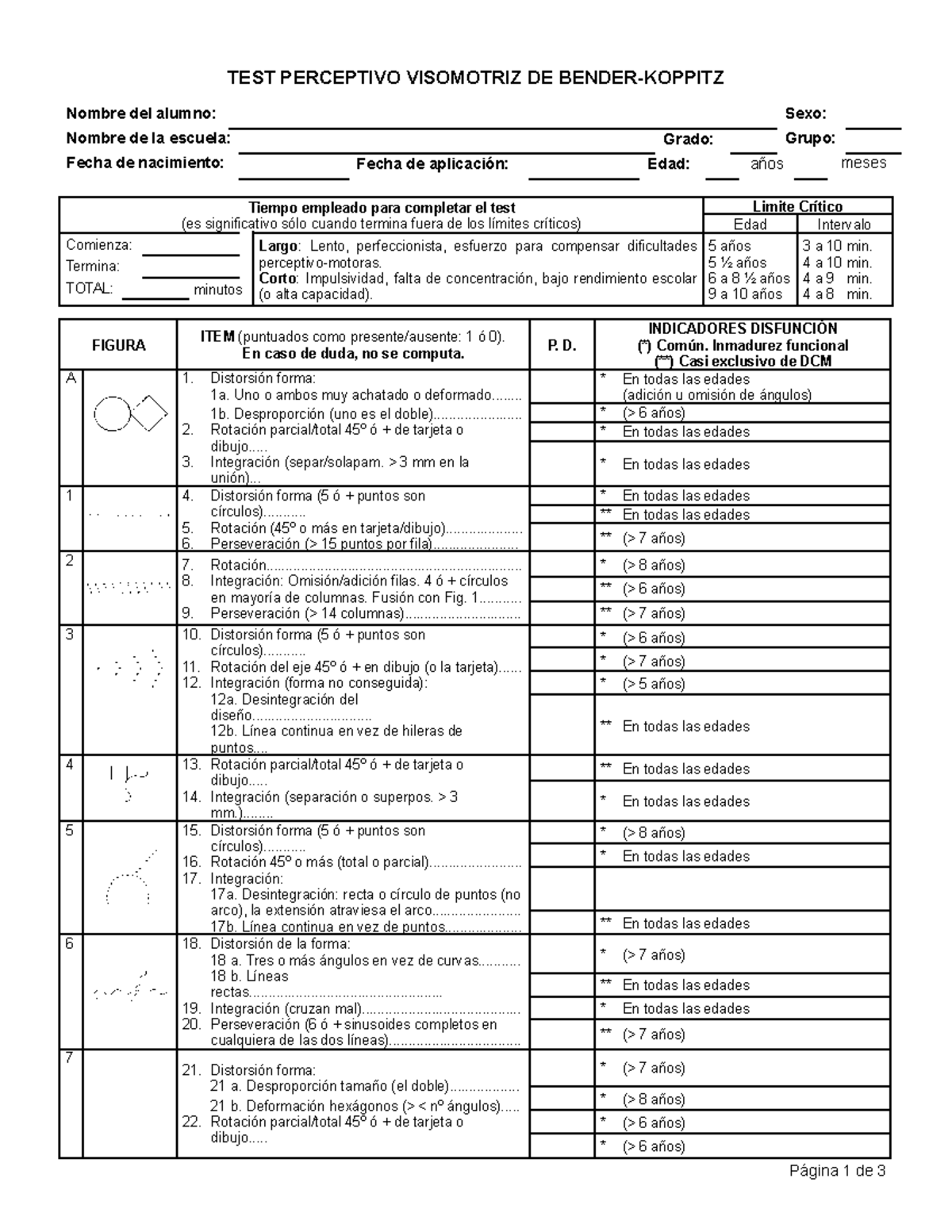 Bender-Koppitz - Protocolo - TEST PERCEPTIVO VISOMOTRIZ DE BENDER ...