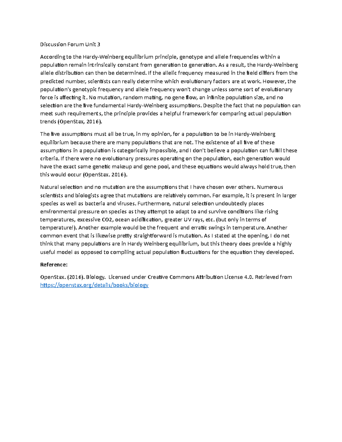 HS 4212 Discussion Forum UNIT 3 - Discussion Forum Unit 3 According to ...