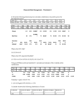 Worksheet 2 - Financial Risk Management (EC7097) – Worksheet 2 1 An ...