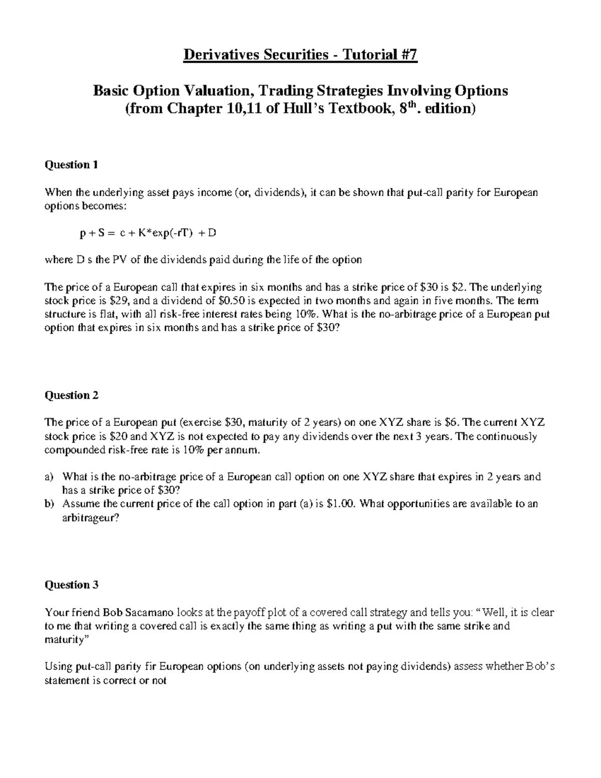 7. Tutorial 7 Q - tute 7 - Derivatives Securities - Tutorial Basic ...