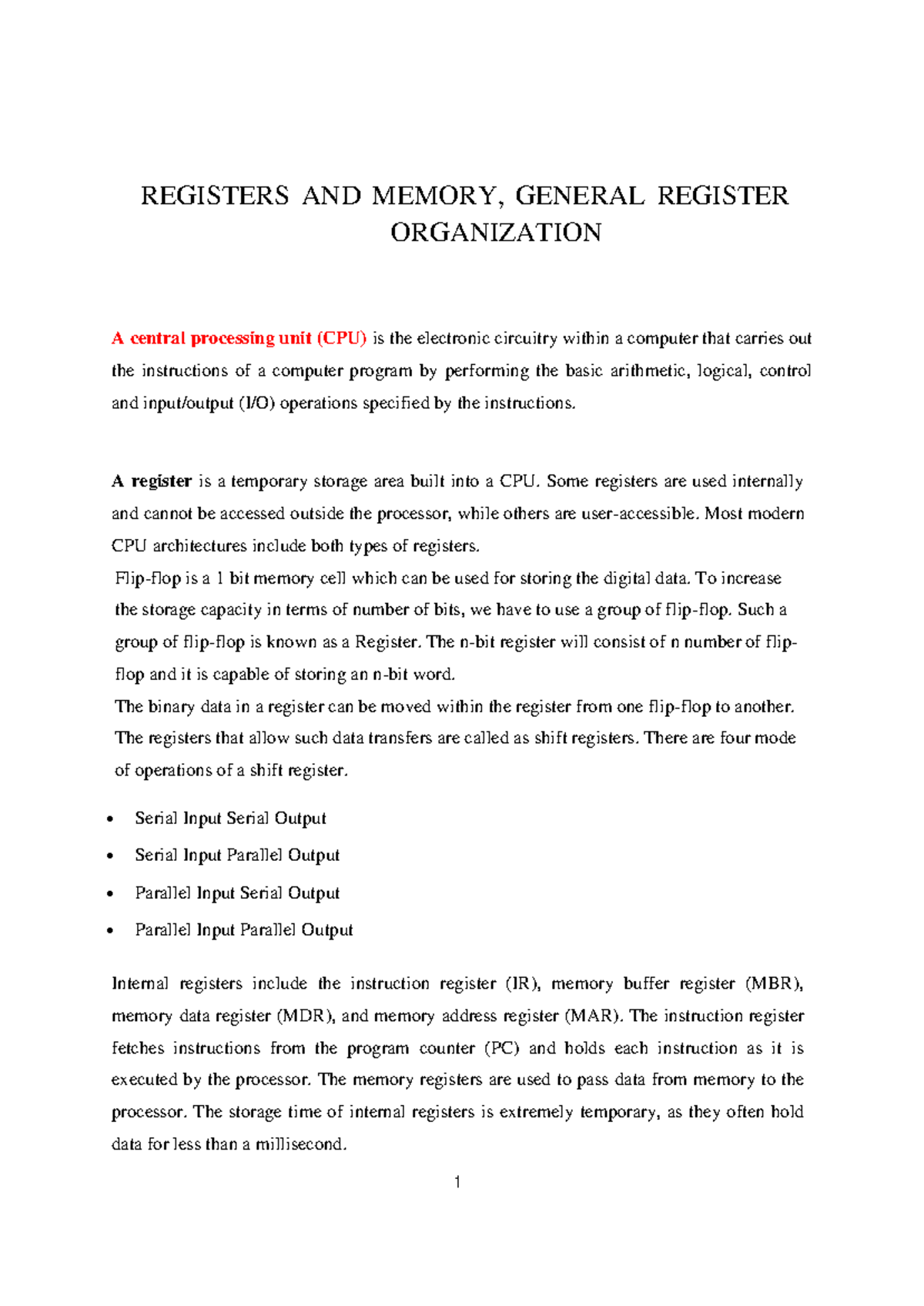 Register notes - REGISTERS AND MEMORY, GENERAL REGISTER ORGANIZATION A ...