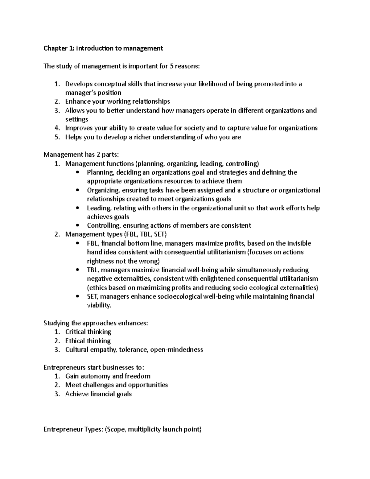 Managment midterm review - Chapter 1: introduction to management The ...