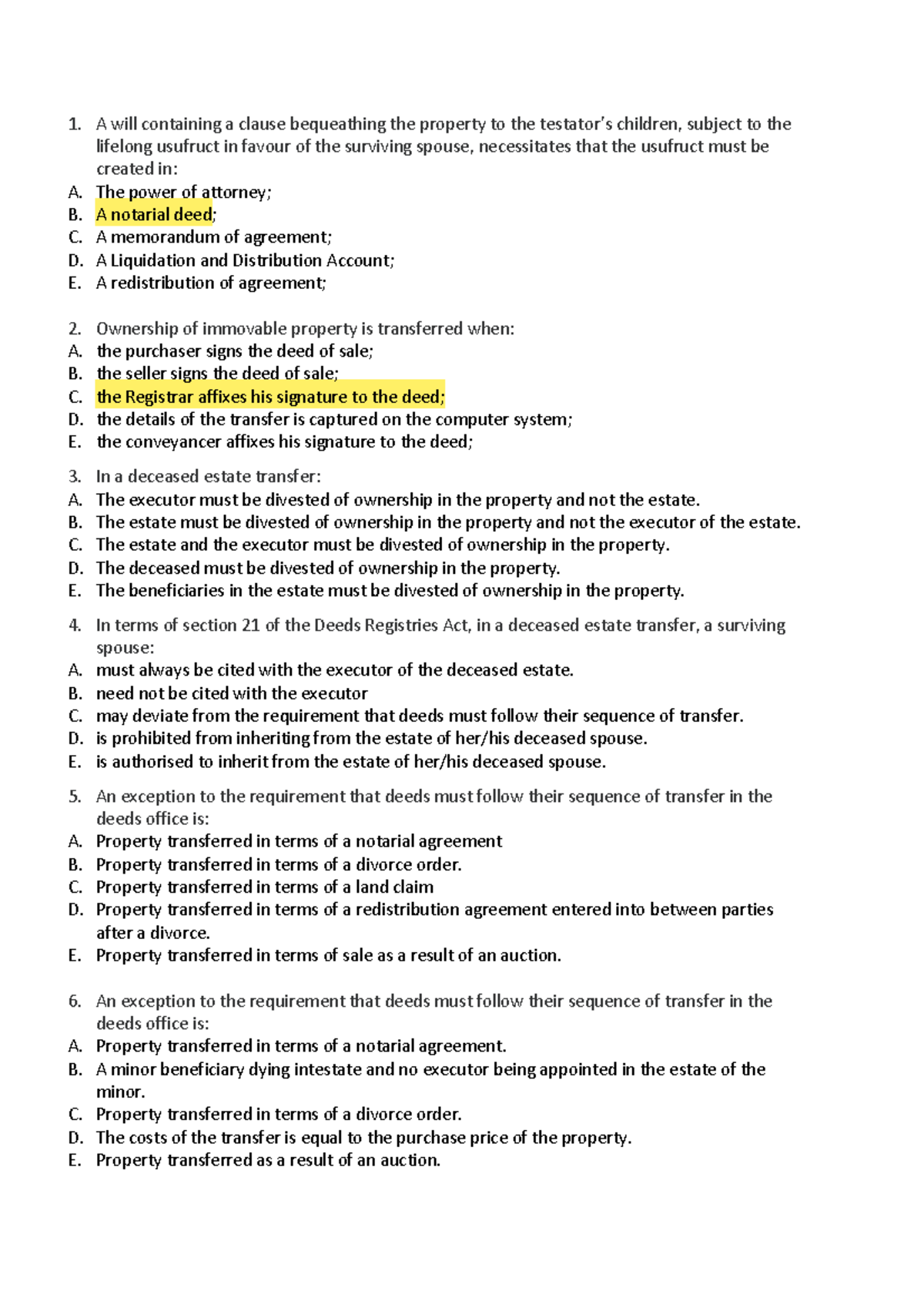 Practical MCQs test 2 - practice questions - A will containing a clause ...
